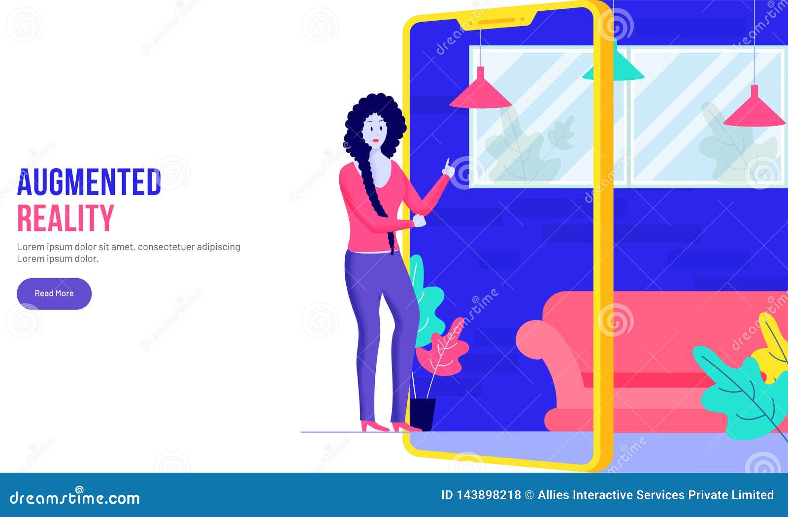 Augmented Reality Concept Website Template for Web Page. a Girl Using ...