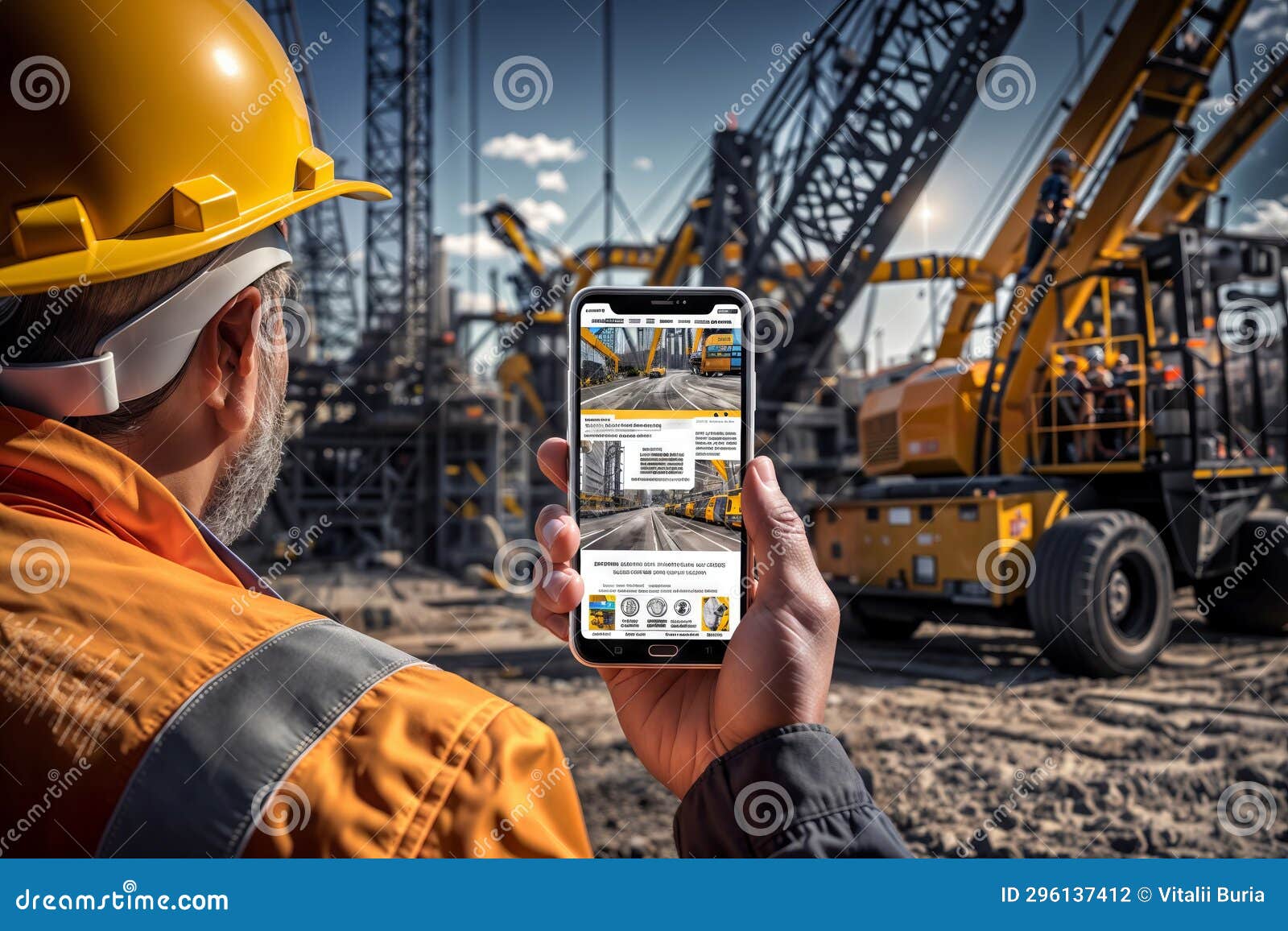Engineer Use Augmented Reality Software on Mobile Phone at Construction ...
