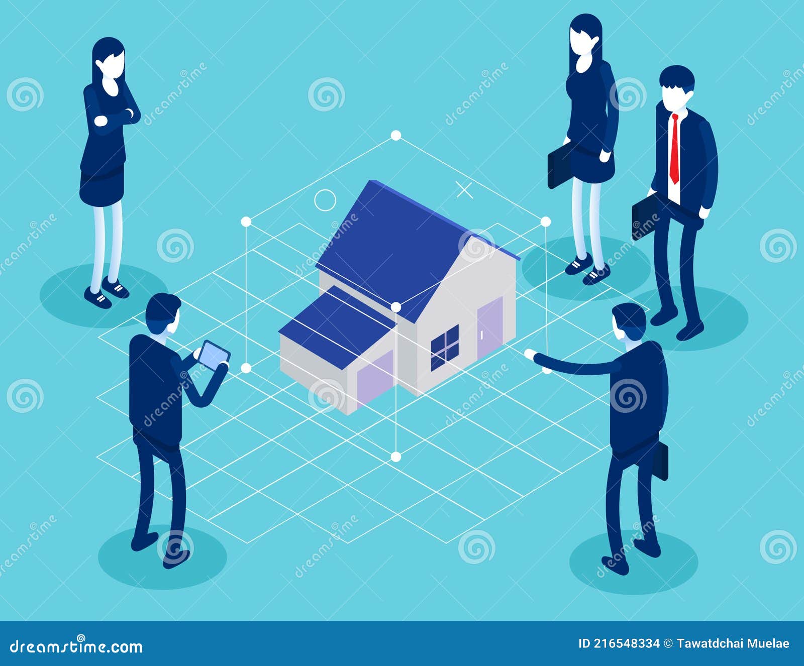 Augmented Reality House Concept with Character. Flat Isometric Vector ...