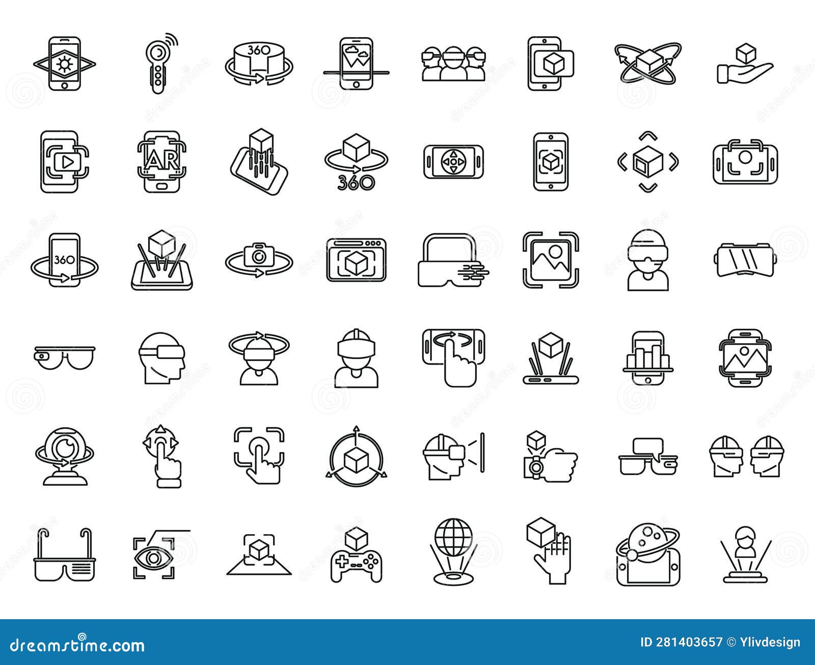 Augmented Reality Icons Set Outline Vector. Virtual Reality Stock ...