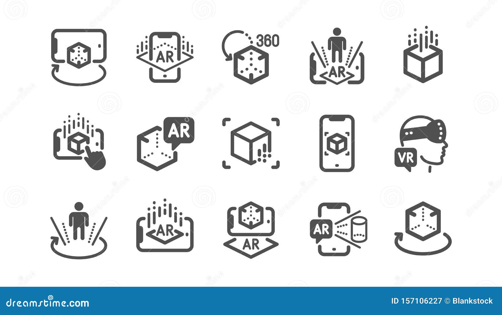 Augmented Reality Icons. VR Simulation, Panorama View, 360 Degrees ...