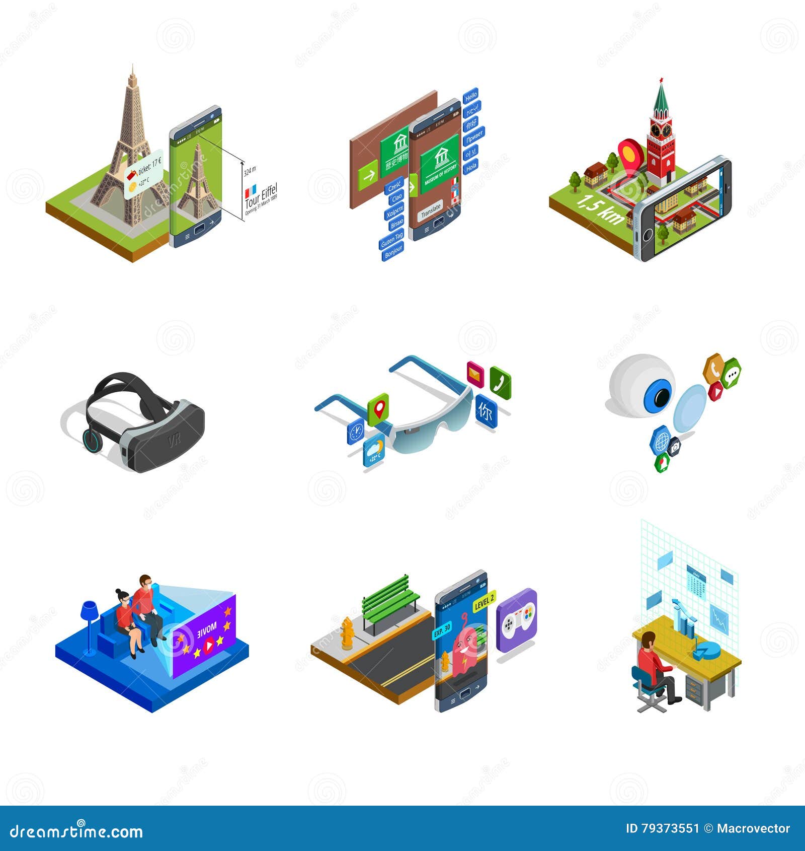 Augmented Reality Isometric Icons Set Stock Vector - Illustration of ...