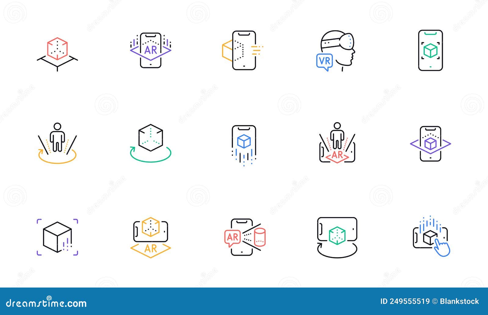 Augmented Reality Line Icons. VR Simulation, Panorama View, 360 Degrees ...