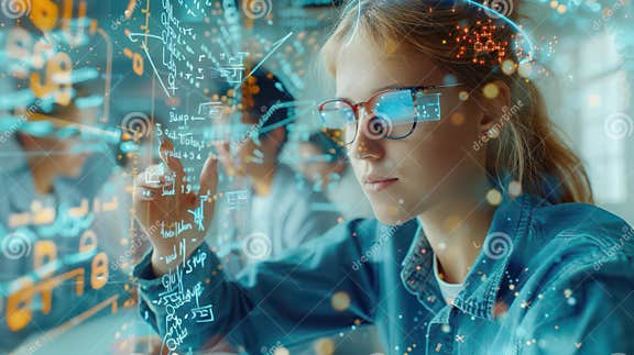 Augmented Reality Math Lesson with Equations Floating Around Students ...