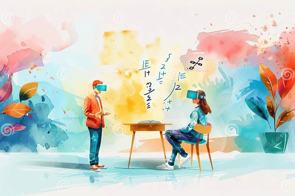 Augmented Reality Math Lesson with Equations Floating Around Students ...