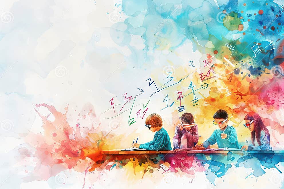 Augmented Reality Math Lesson with Equations Floating Around Students ...