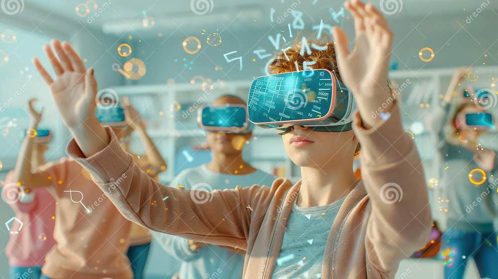 Augmented Reality Math Lesson with Equations Floating Around Students ...