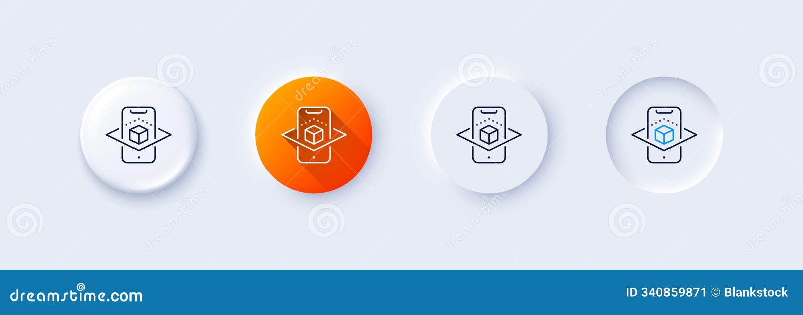 Augmented Reality Phone Line Icon. VR Simulation Sign. 3d Cube. Line ...
