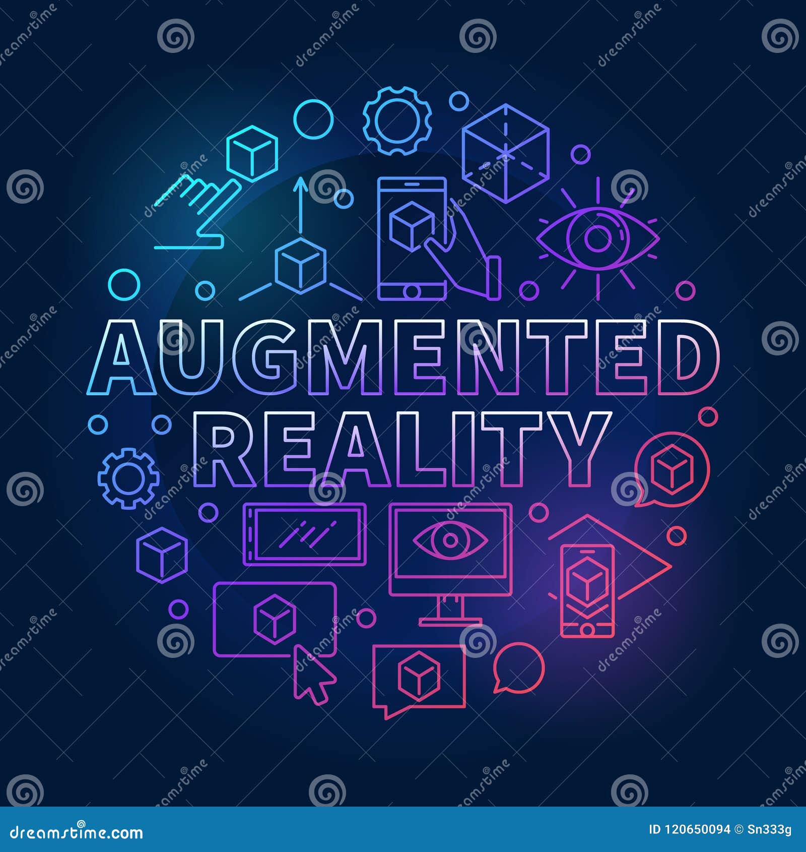 Augmented Reality Round Colored Vector Line Illustration Stock Vector ... Augmented Reality Round Colored Vector Line Illustration Stock Vector ...