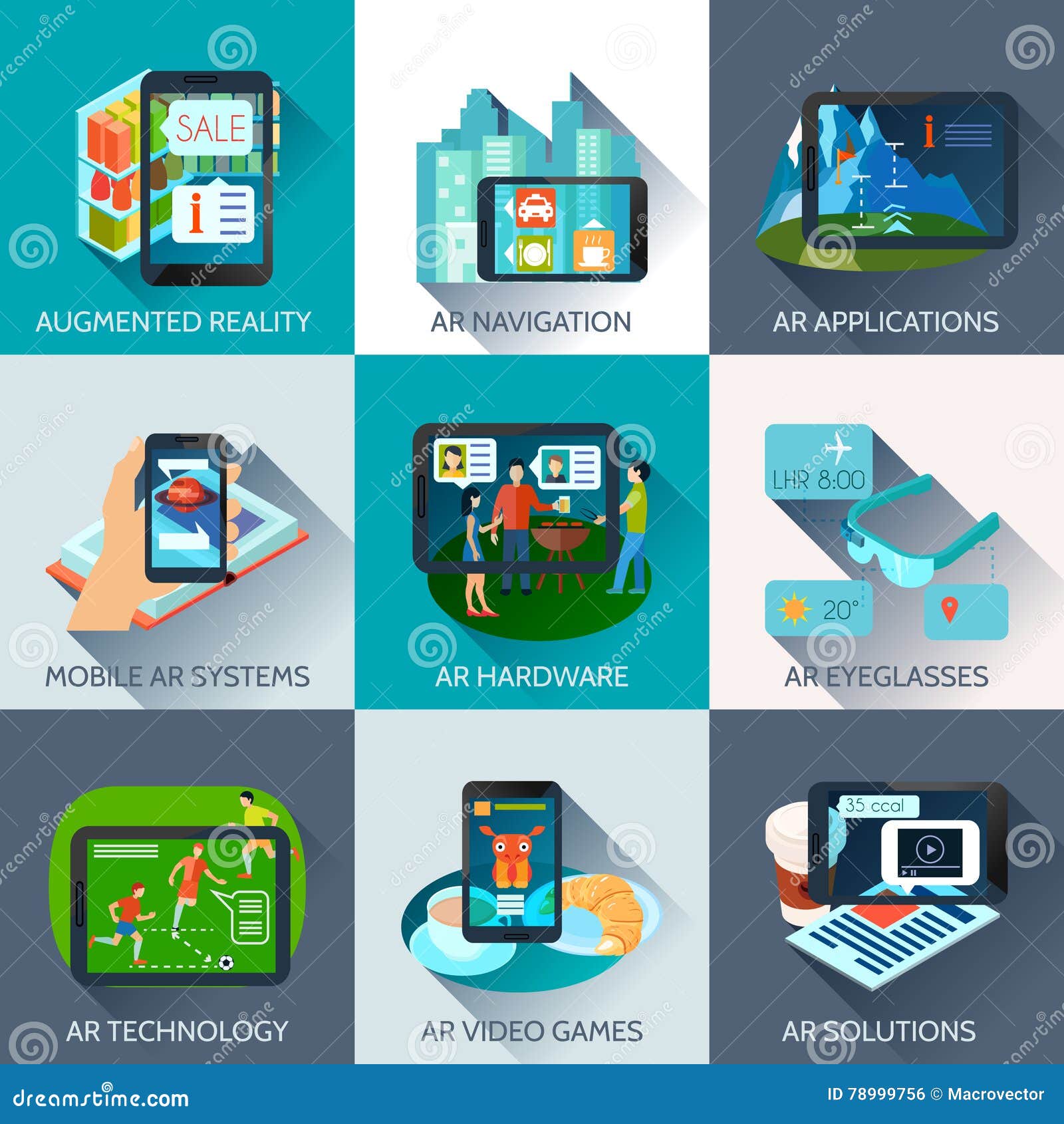 Augmented Reality Square Shadow Icons Set Stock Vector - Illustration ...