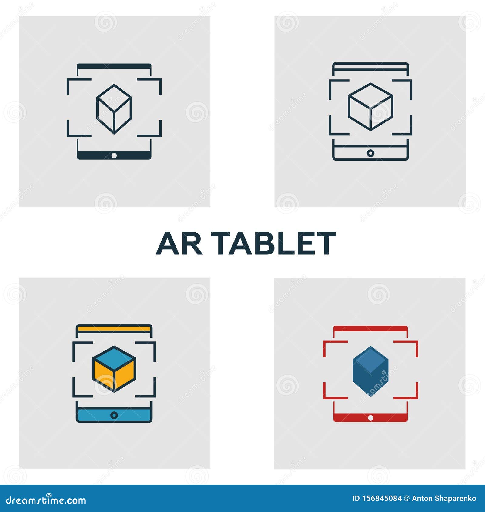 Augmented Reality Tablet Icon Set. Four Elements in Diferent Styles ...