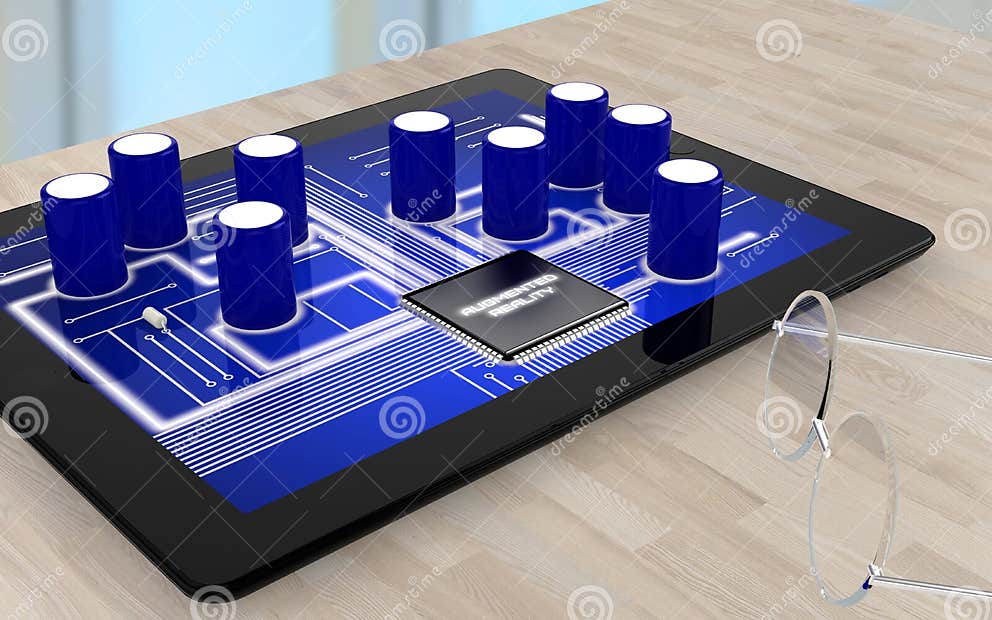 Augmented Reality Tablet on Table Stock Illustration - Illustration of ...