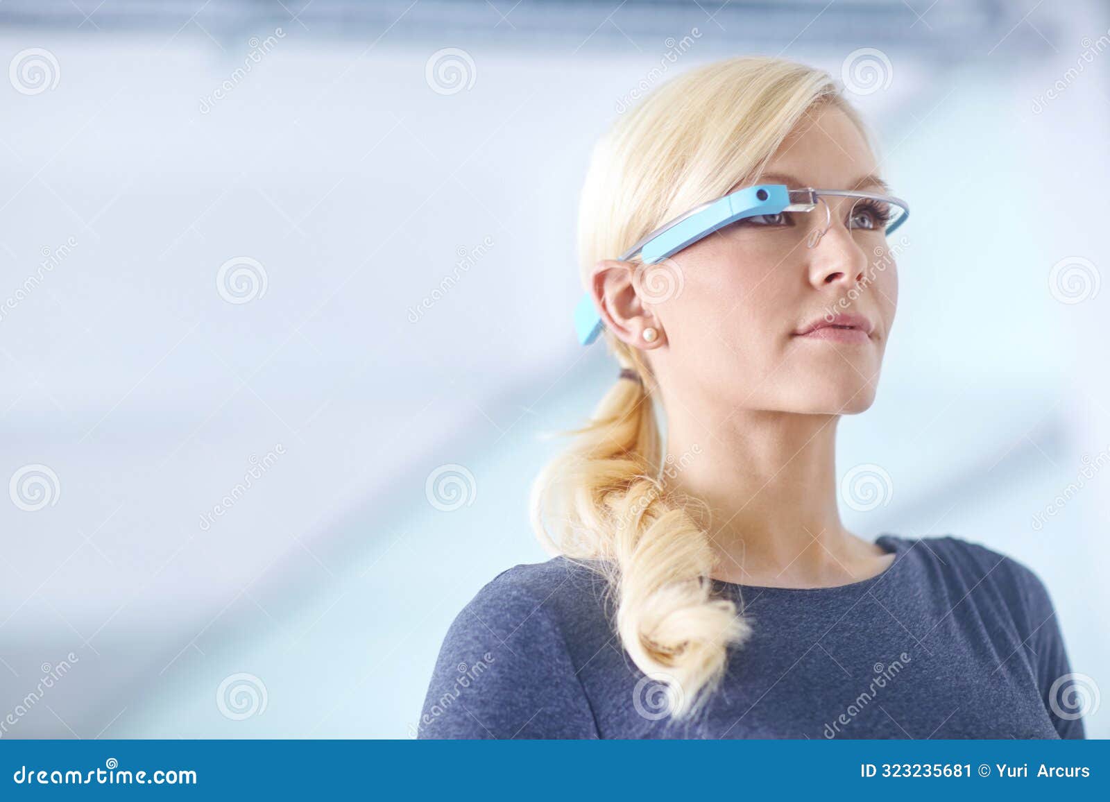 Augmented Reality, Technology and Woman with Smart Glasses for Internet ...