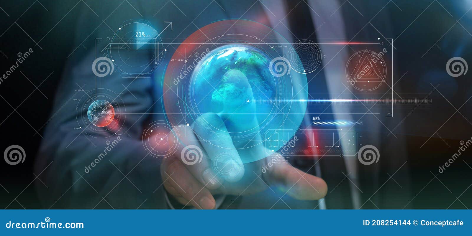 Augmented Reality Infographics with the Planet in the Center. Stock ...