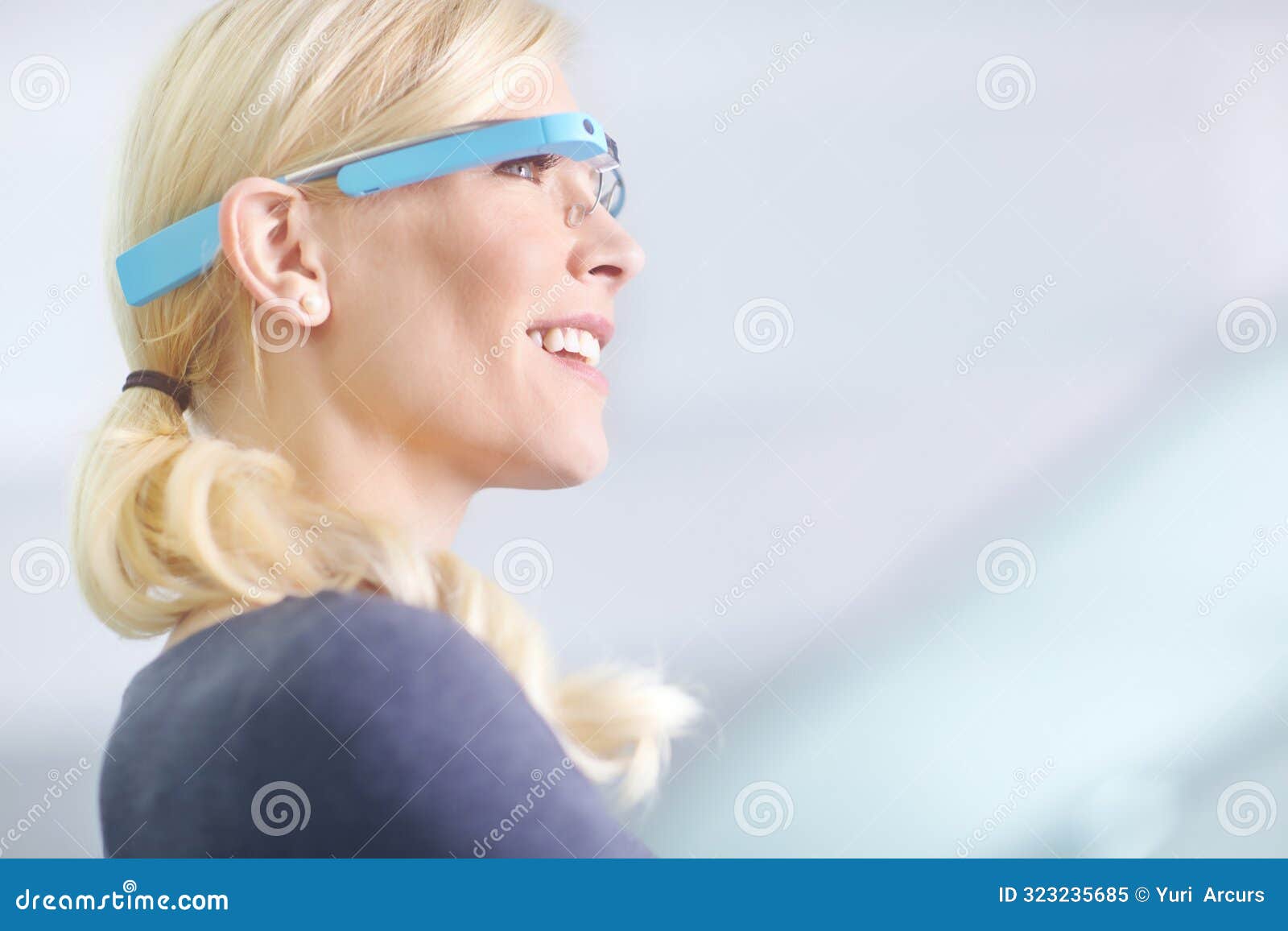 Augmented Reality, Virtual and Woman with Smart Glasses for Internet ...