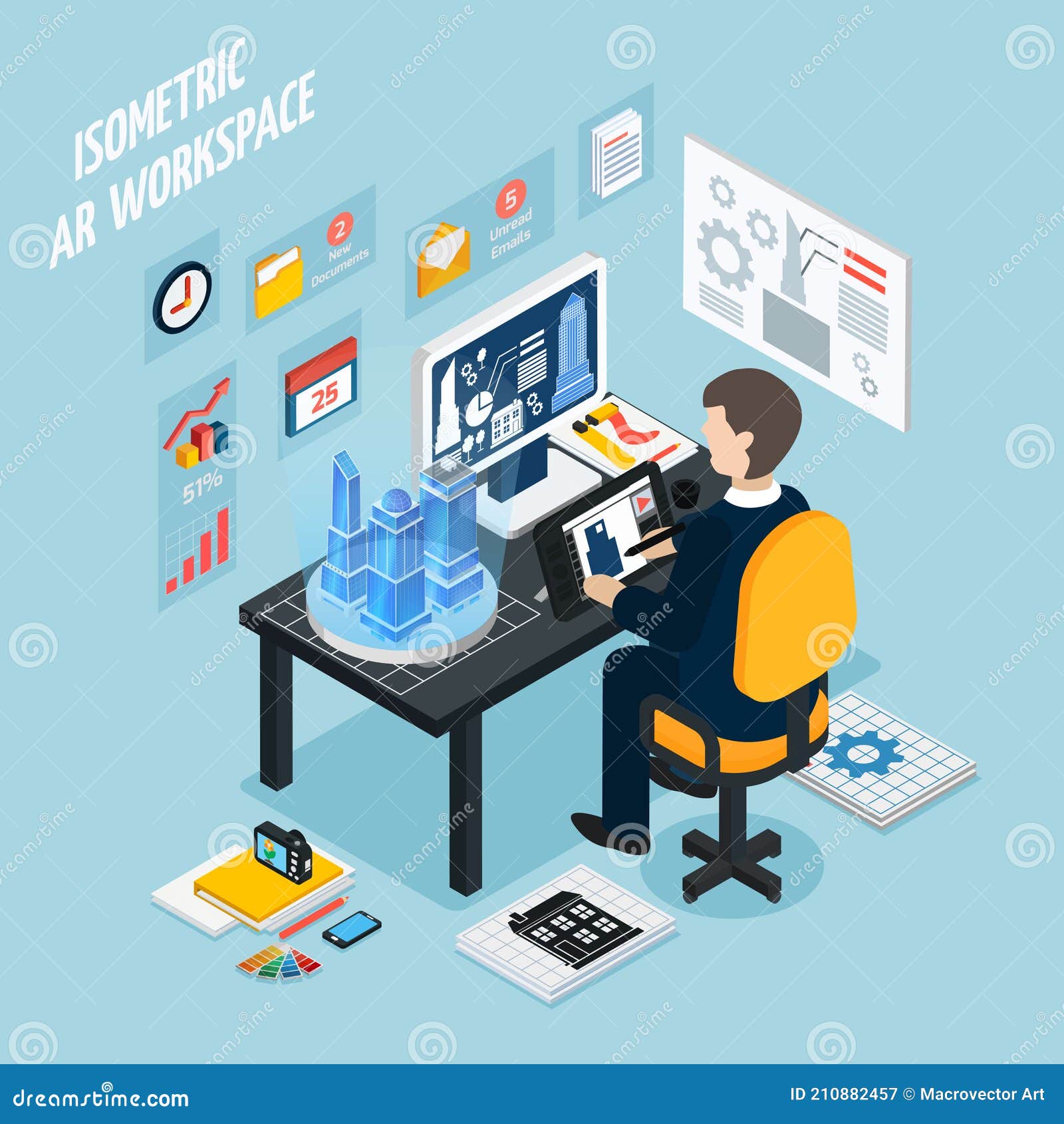 Augmented Reality Workplace Isometric Composition Stock Vector - Illustration of computer ...