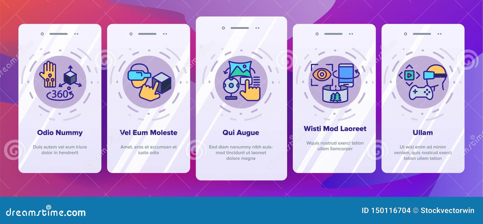 Augmented, Virtual Reality Vector Onboarding Mobile App Page Screen ...
