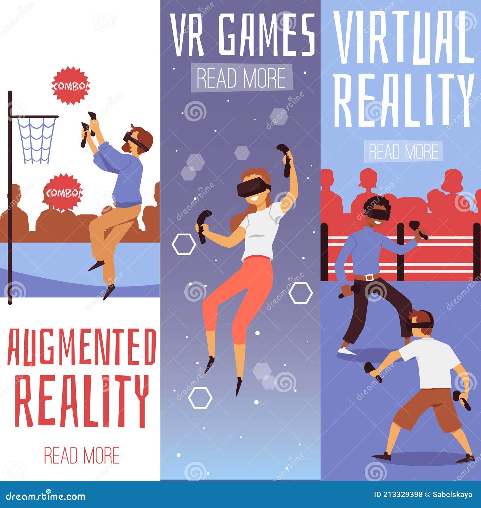 Augmented or Virtual VR Reality Vertical Banners Set Flat Vector ...