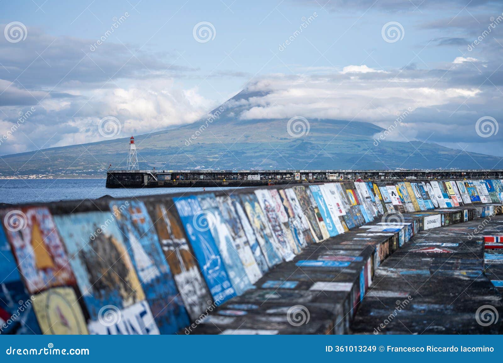 13 August 2021: Azores Harbor, Faial, with a Lighthouse, Painted ...
