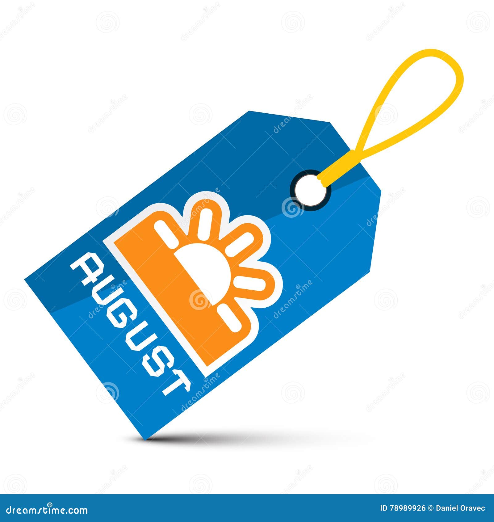 August Blue Tag with String and Sun Stock Vector - Illustration of ...