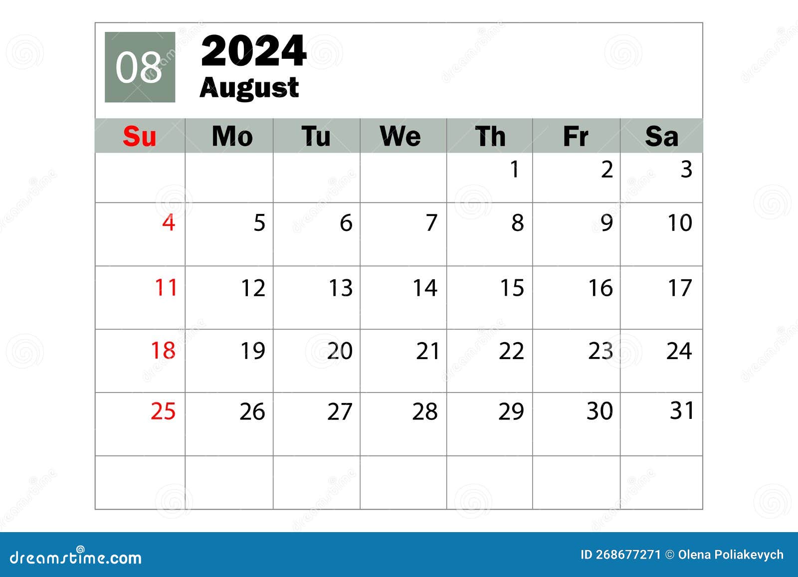 August 2024 Calendar. Diary Calendar. daily Planner. Vector ...