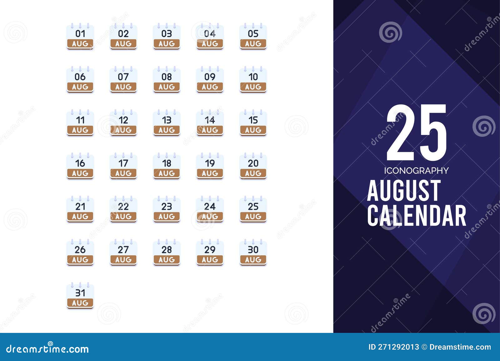 25 August Calendar Flat Icon Pack. Vector Illustration Stock Vector ...