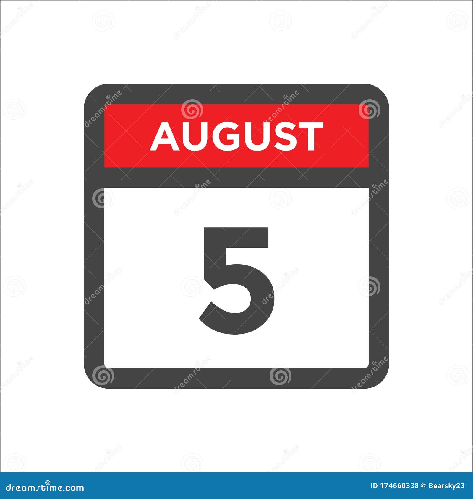 August 5 Calendar Icon with Day of Month Stock Vector - Illustration of ...