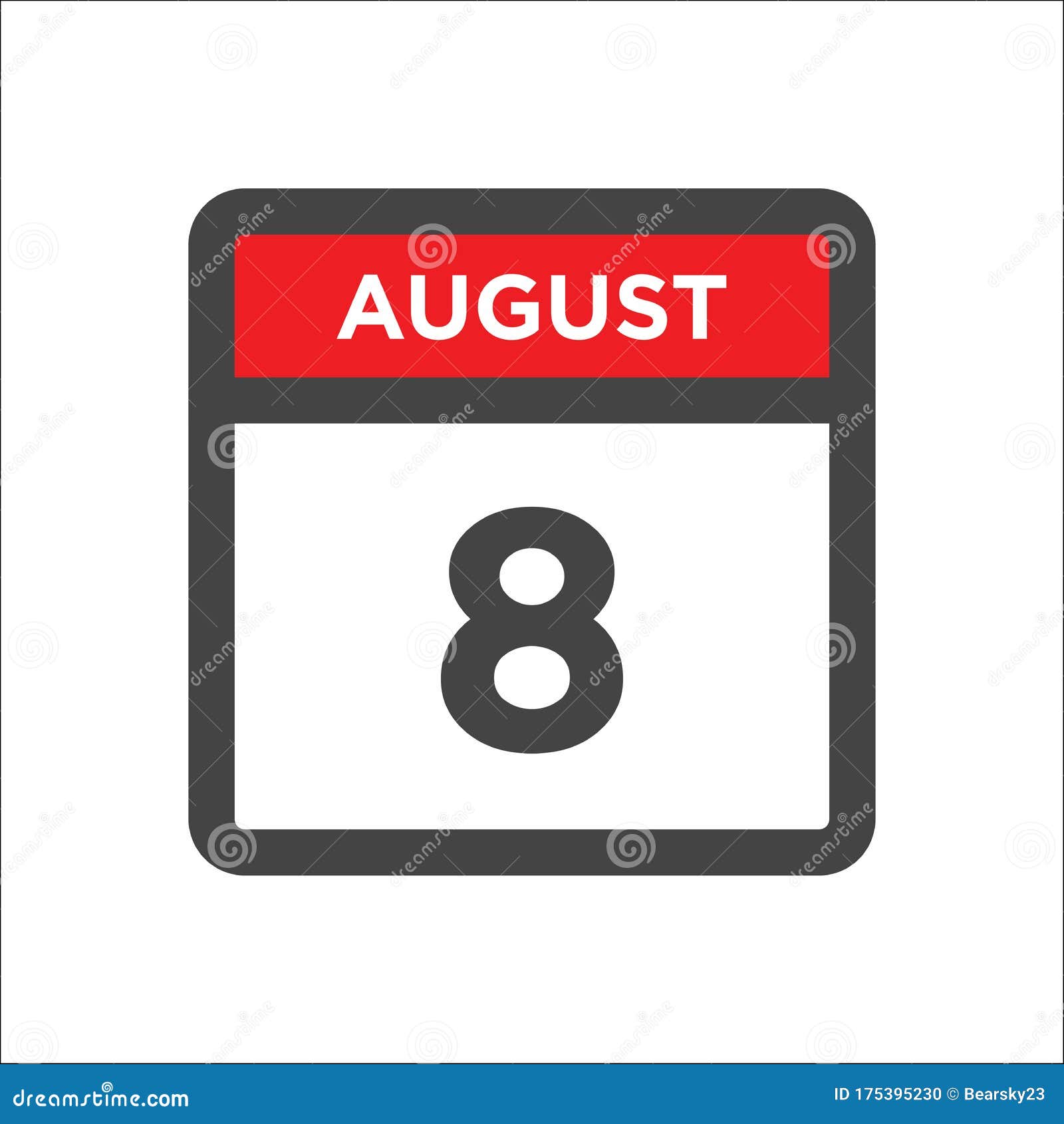 August 8 Calendar Icon with Day of Month Stock Vector - Illustration of ...