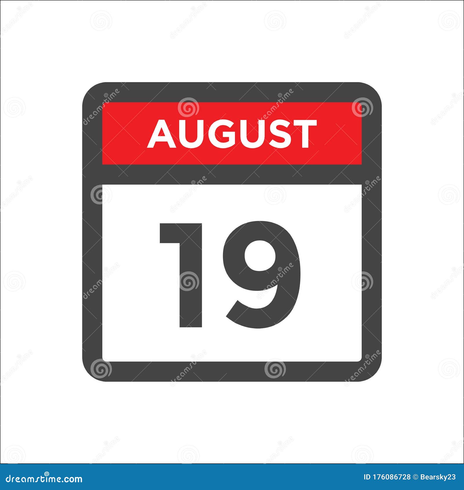 August 19 Calendar Icon with Day of Month Stock Vector - Illustration ...