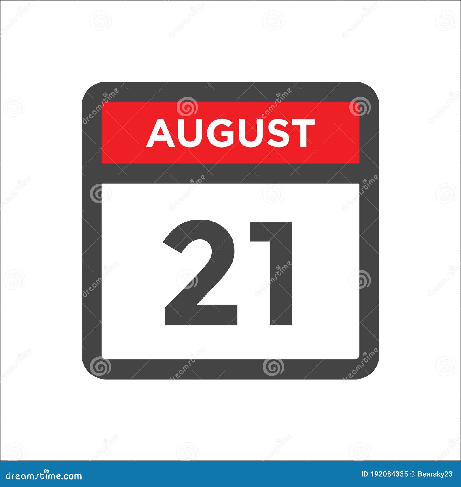 August 21 Calendar Icon with Day of Month Stock Vector - Illustration ...