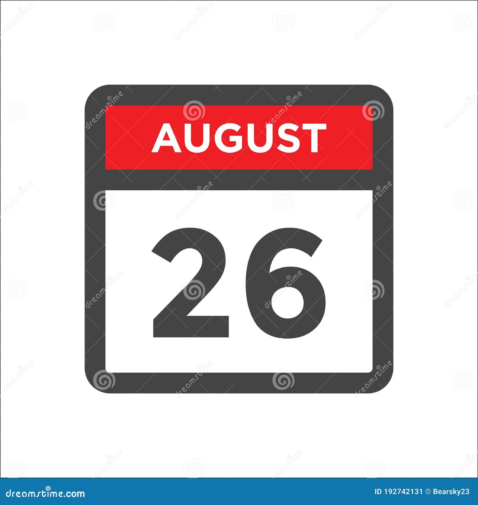 August 26 Calendar Icon with Day of Month Stock Vector - Illustration ...