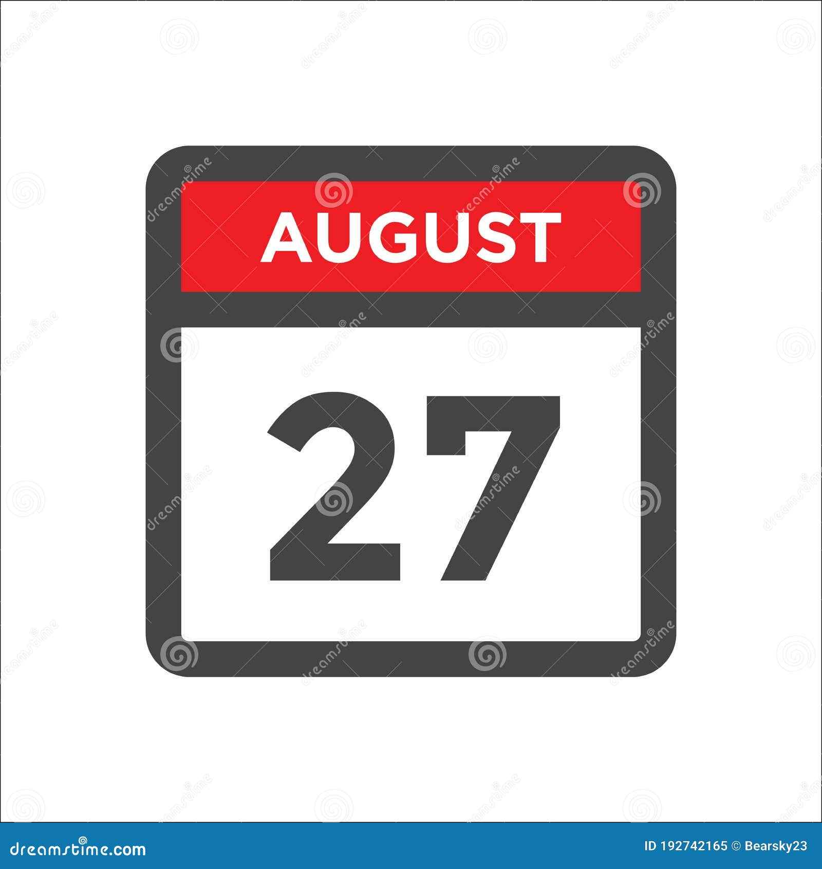 August 27 Calendar Icon with Day of Month Stock Illustration ...
