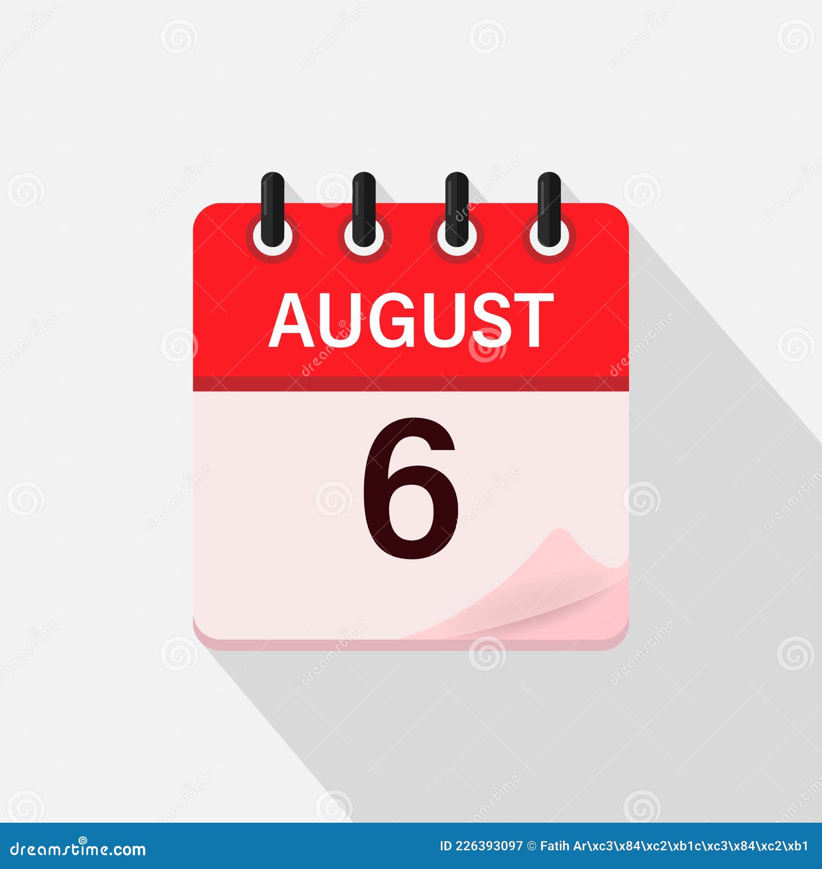 August 6, Calendar Icon with Shadow. Day, Month. Flat Vector ...