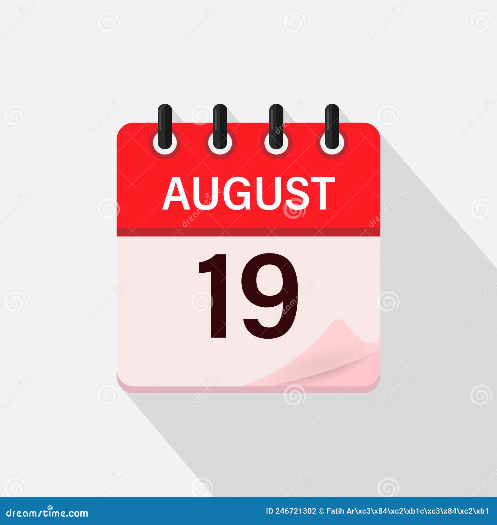 August 19, Calendar Icon with Shadow. Day, Month. Flat Vector ...