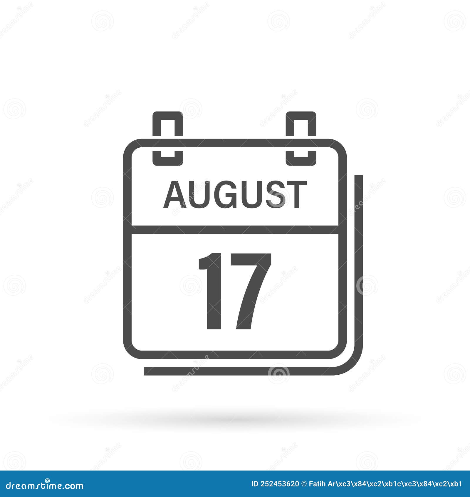 August 17, Calendar Icon with Shadow. Day, Month. Flat Vector ...