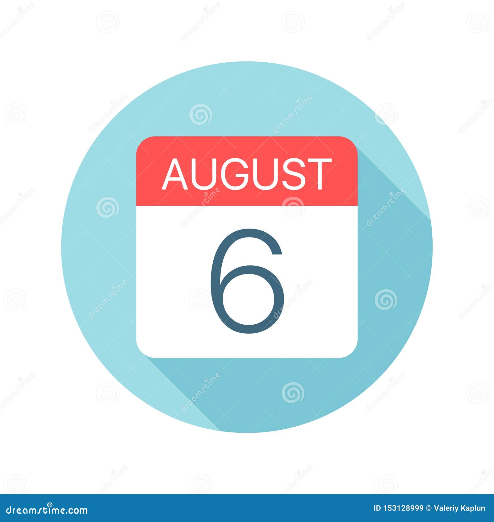 August 6 - Calendar Icon. Vector Illustration of One Day of Month Stock ...