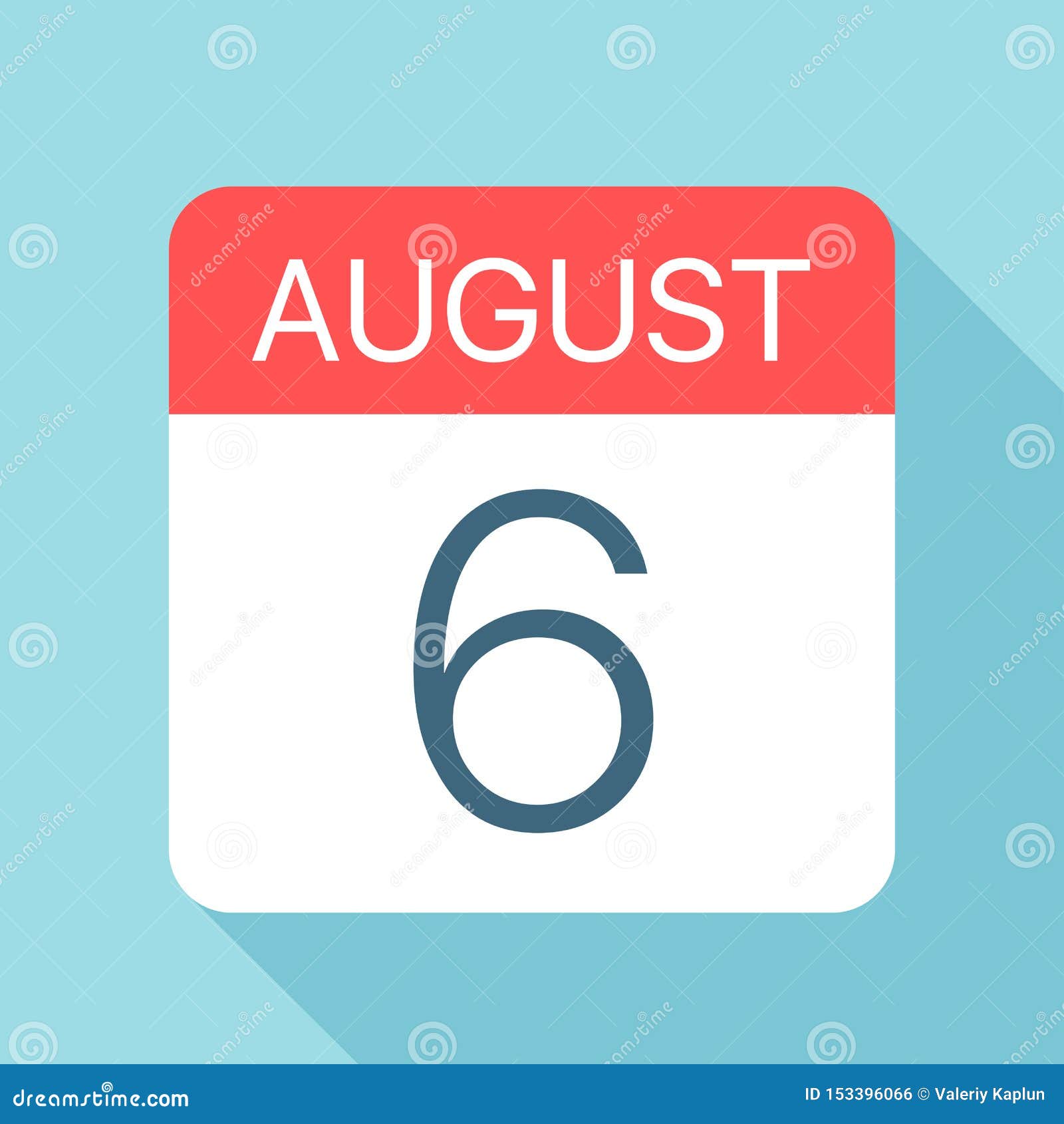 August 6 - Calendar Icon. Vector Illustration of One Day of Month Stock ...