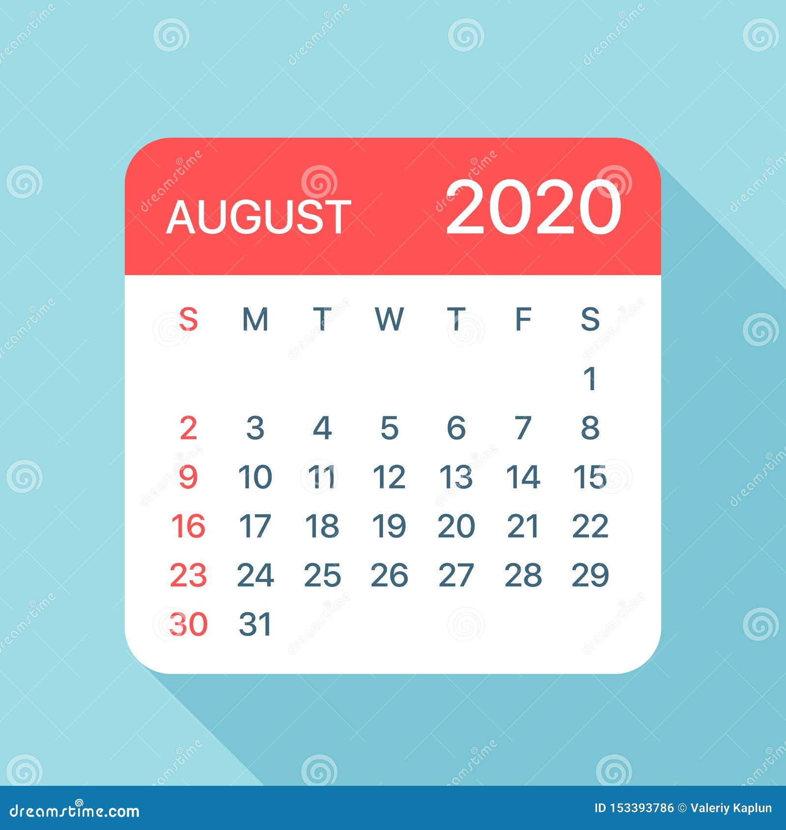 August 2020 Calendar Leaf - Vector Illustration Stock Illustration ...