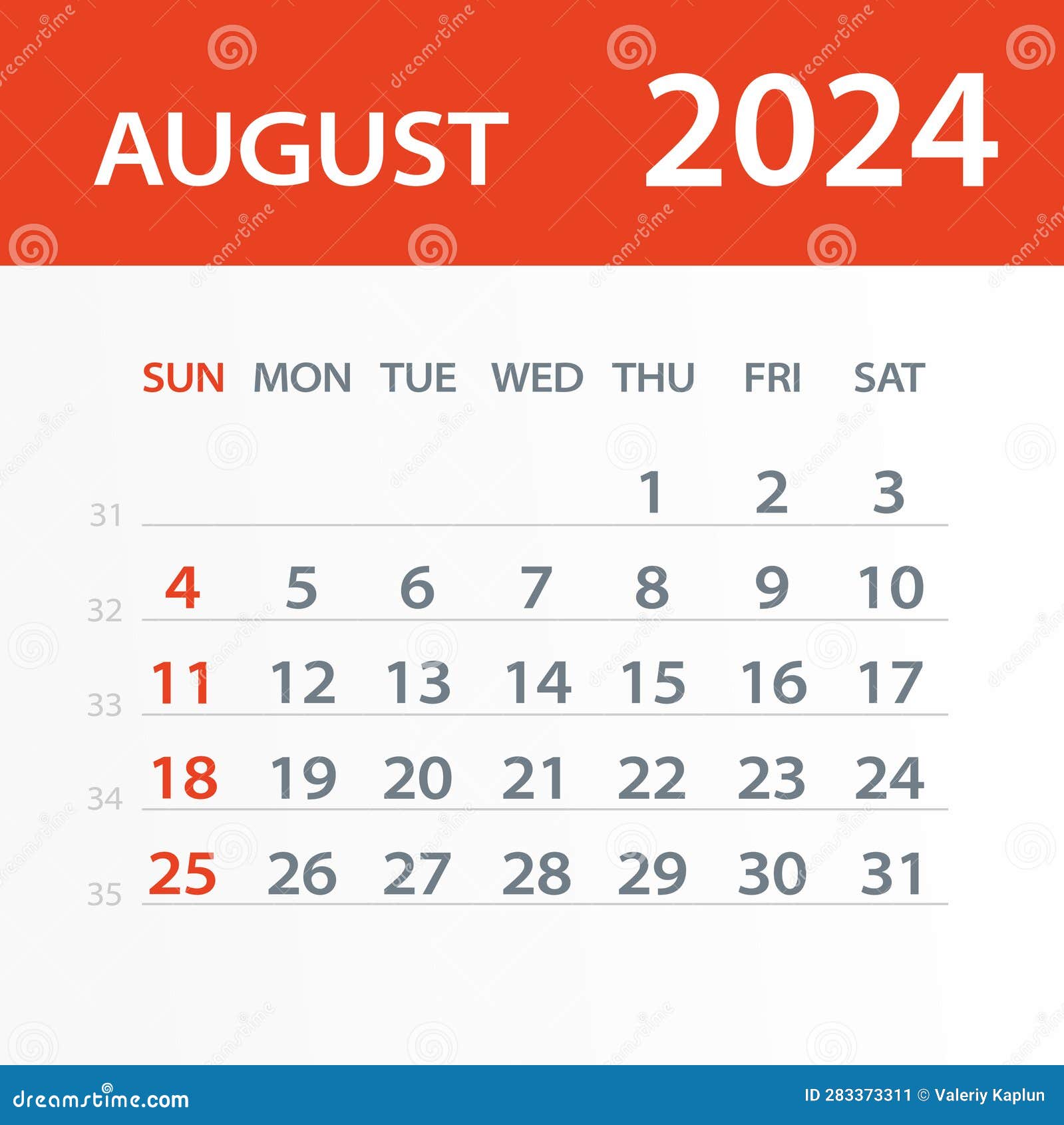 August 2024 Calendar Leaf - Vector Illustration Stock Vector ...