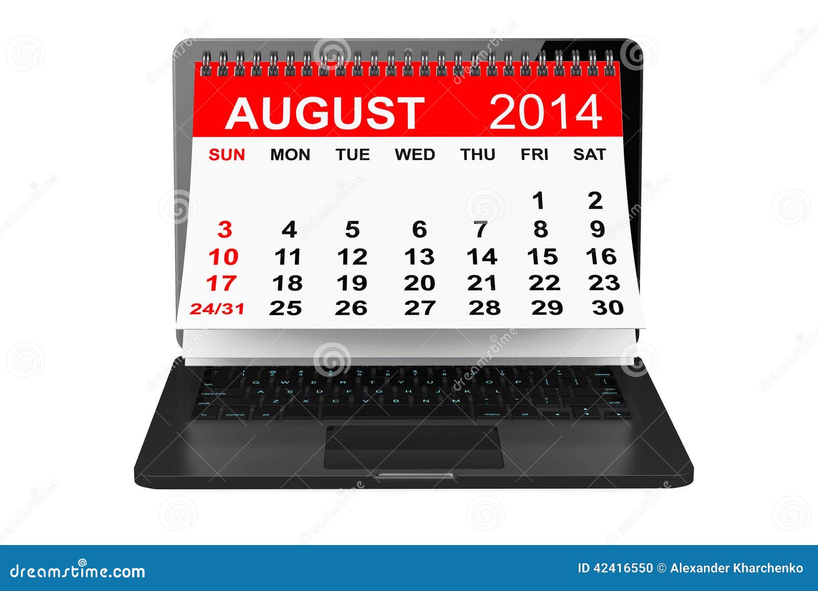 August Calendar Over Laptop Screen Stock Illustration - Illustration of ...