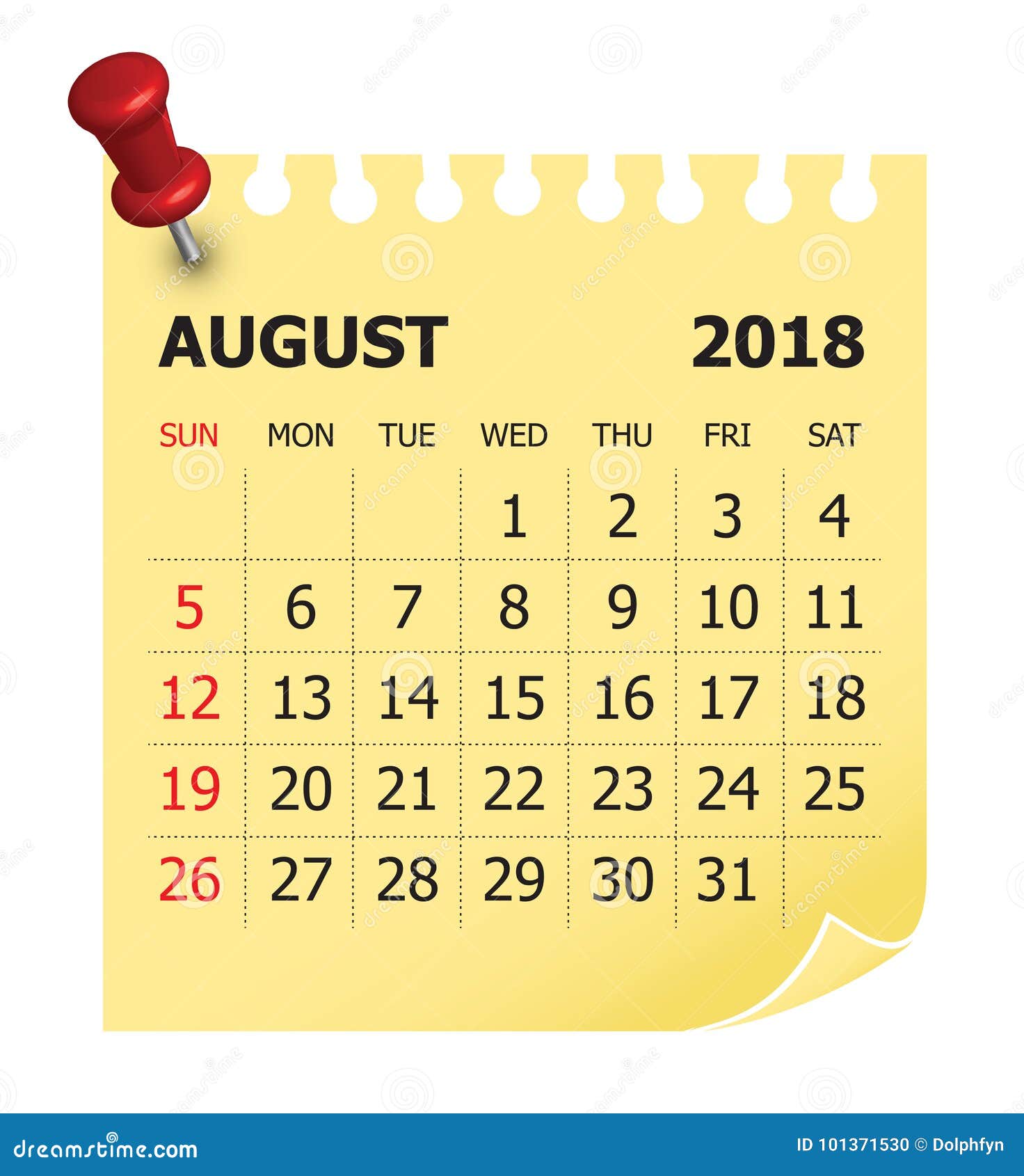 August 2018 Calendar Vector Illustration Stock Vector - Illustration of ...