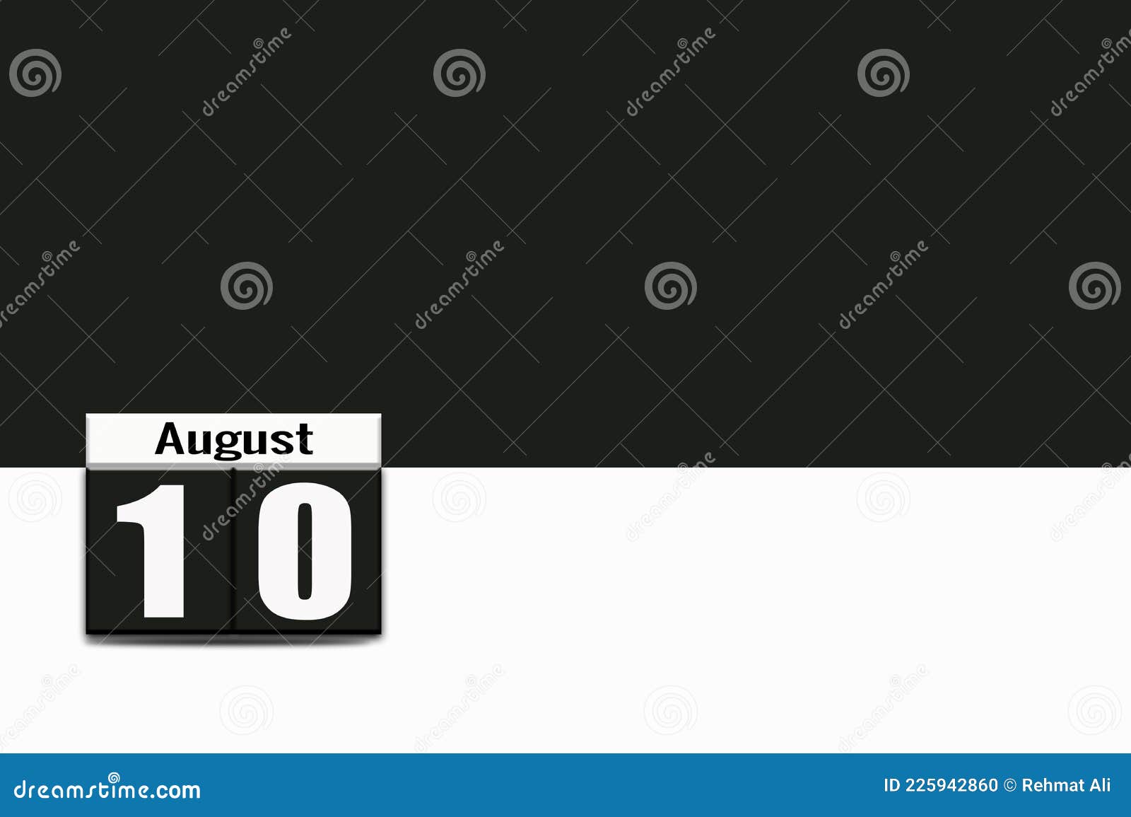August 10, Calendar of August, White and Dark Background with Empty ...
