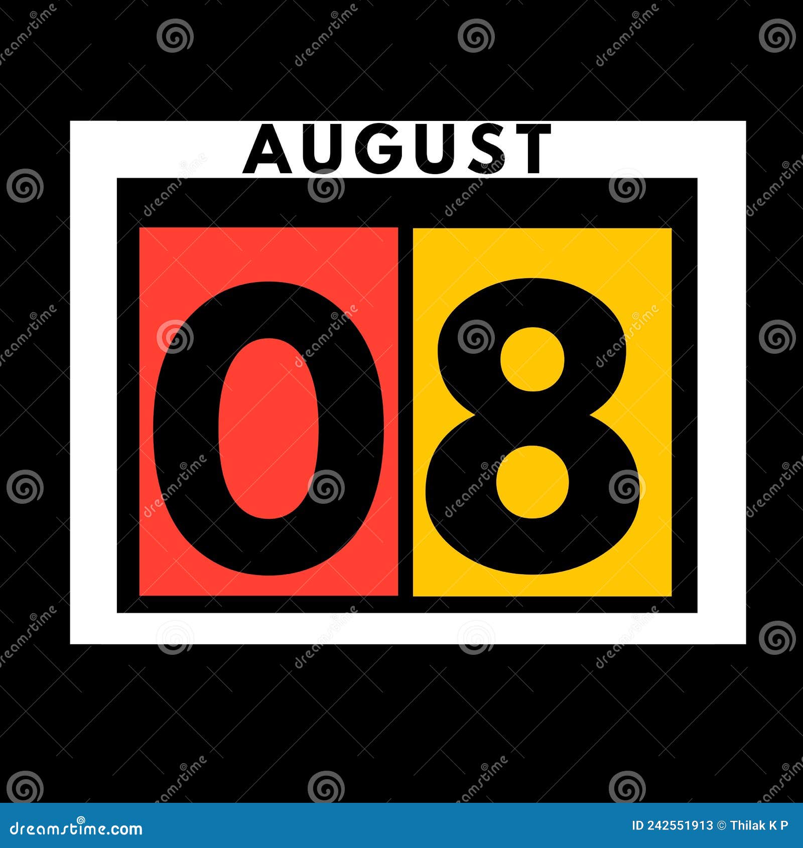 August 8 . Colored Flat daily Calendar Icon .date ,day, Month .calendar ...