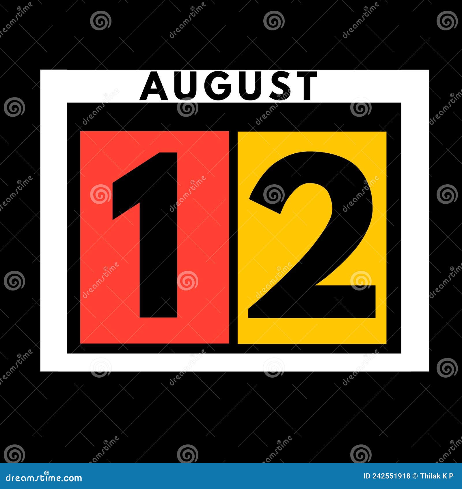 August 12 . Colored Flat daily Calendar Icon .date ,day, Month ...