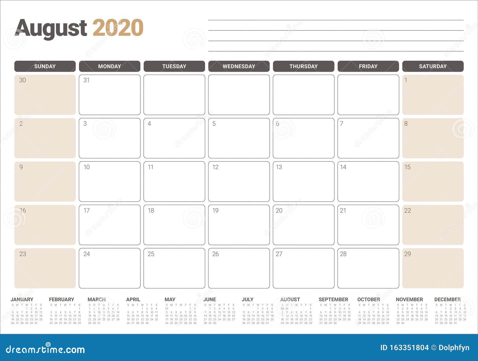 August 2020 Desk Calendar Vector Illustration Stock Vector ...