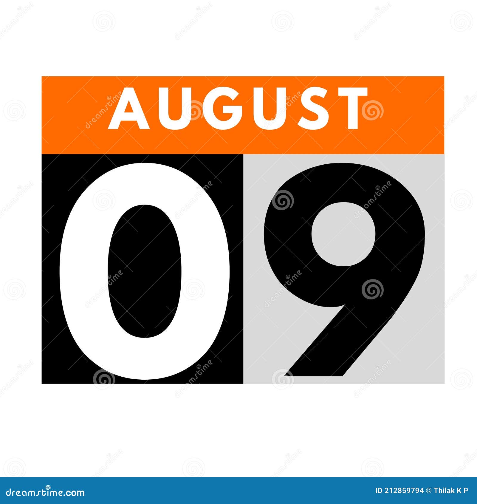 August 9 . Flat daily Calendar Icon .date ,day, Month Stock ...