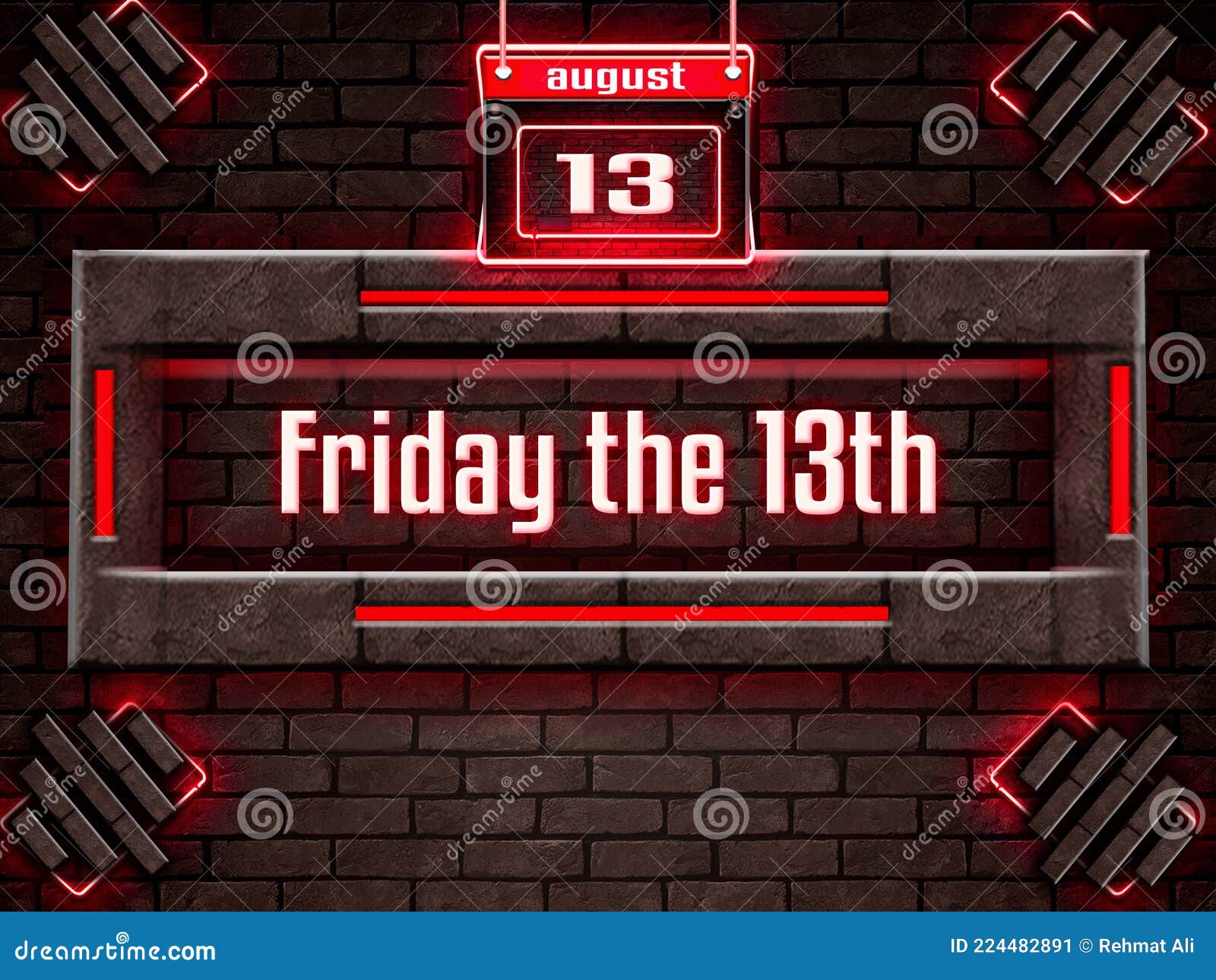 13 August, Friday the 13th, Neon Text Effect on Bricks Background Stock ...
