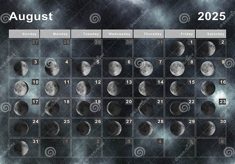 August 2025 Mondkalender stock abbildung. Illustration von entzückend ...
