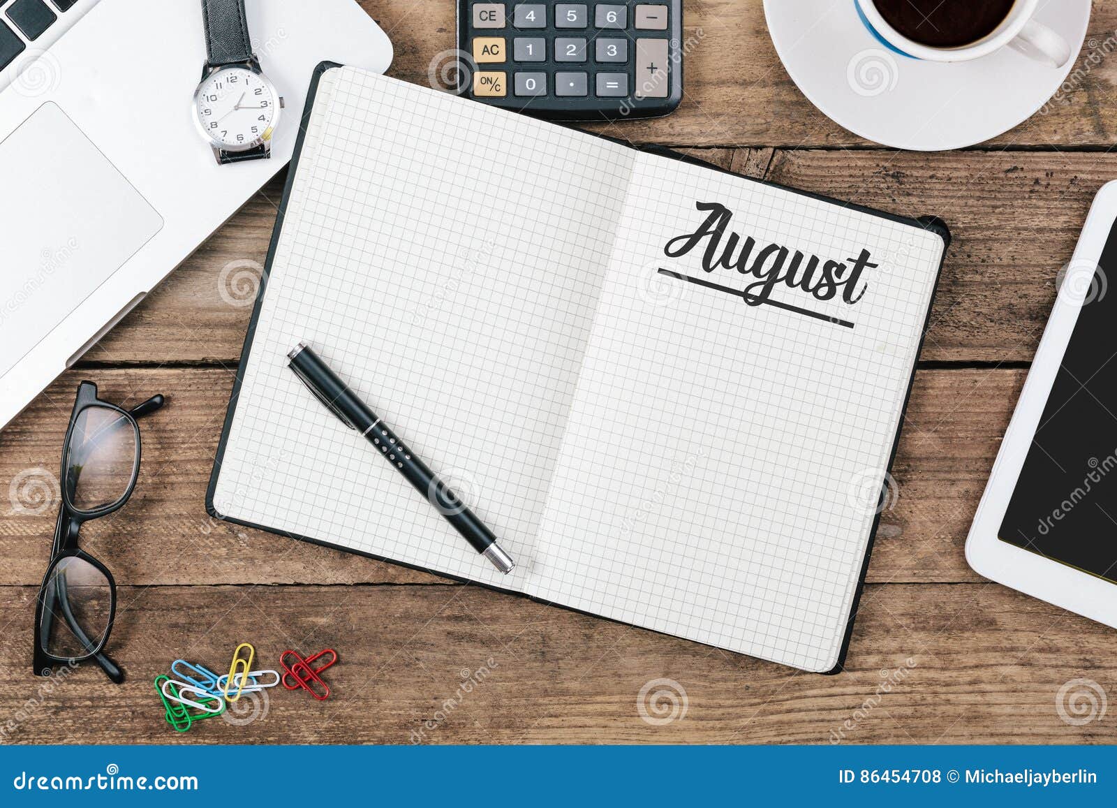 August Month on Note Book at Office Desktop Stock Photo - Image of ...