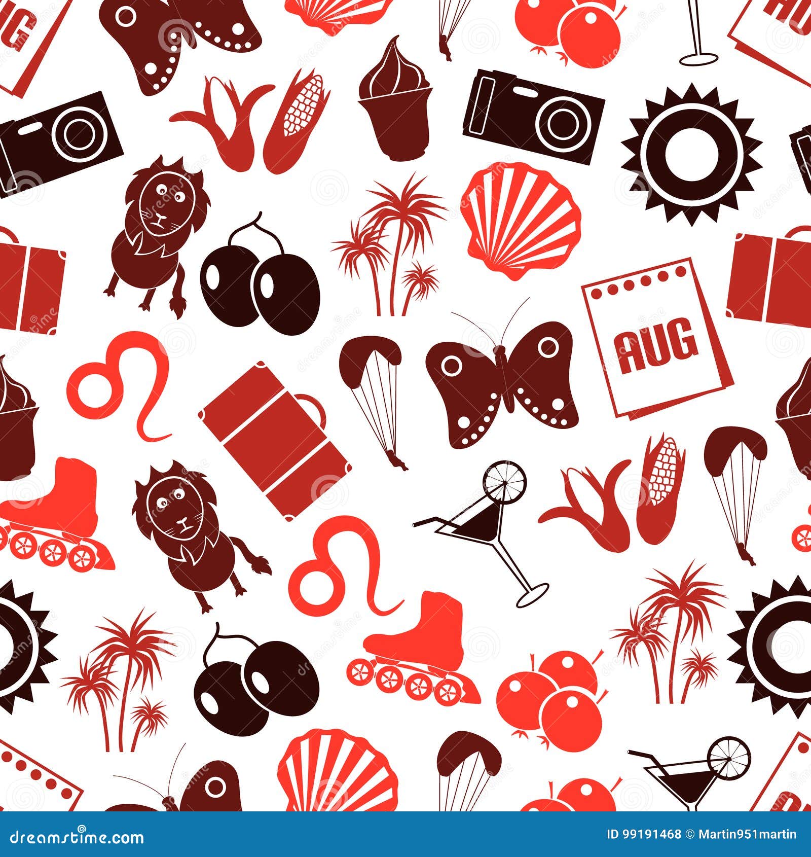 August Month Theme Set of Simple Icons Seamless Pattern Eps10 Stock ...